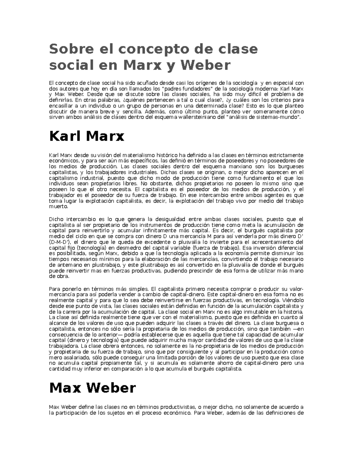 Sobre el concepto de clase social en Marx y - Sobre el concepto de ...