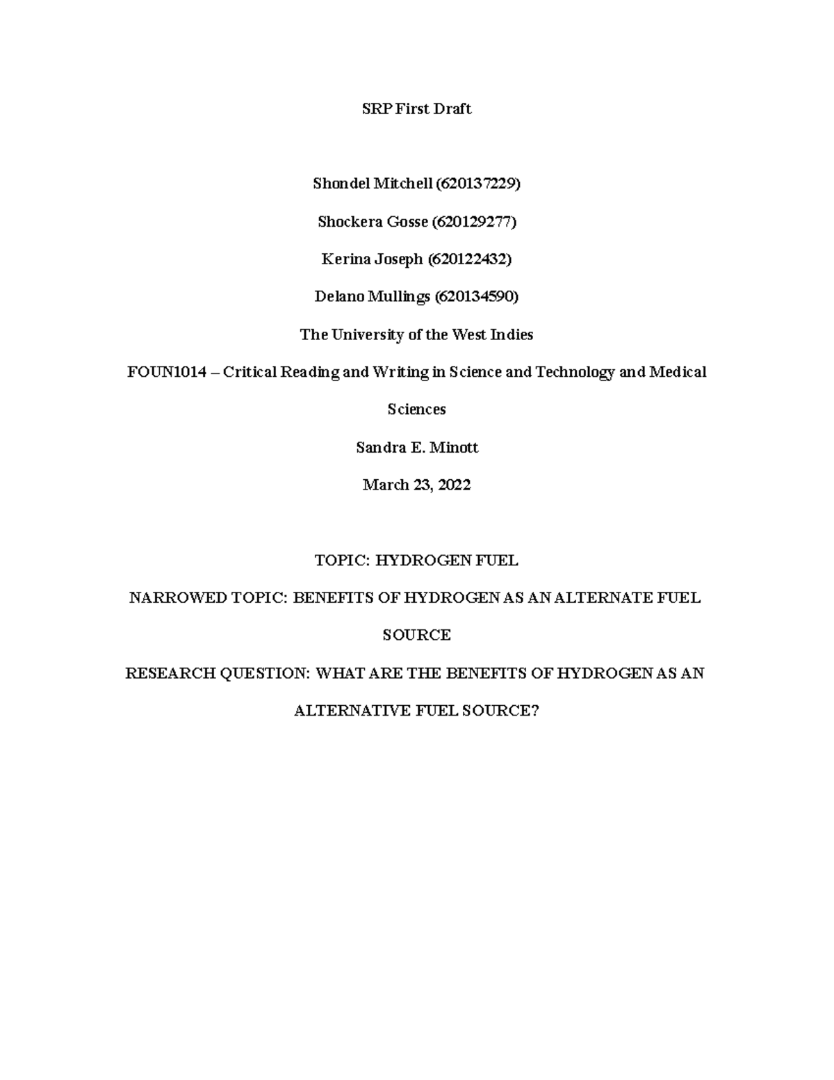 SRP First Draft team 4 - an original or official paper relied on as the ...