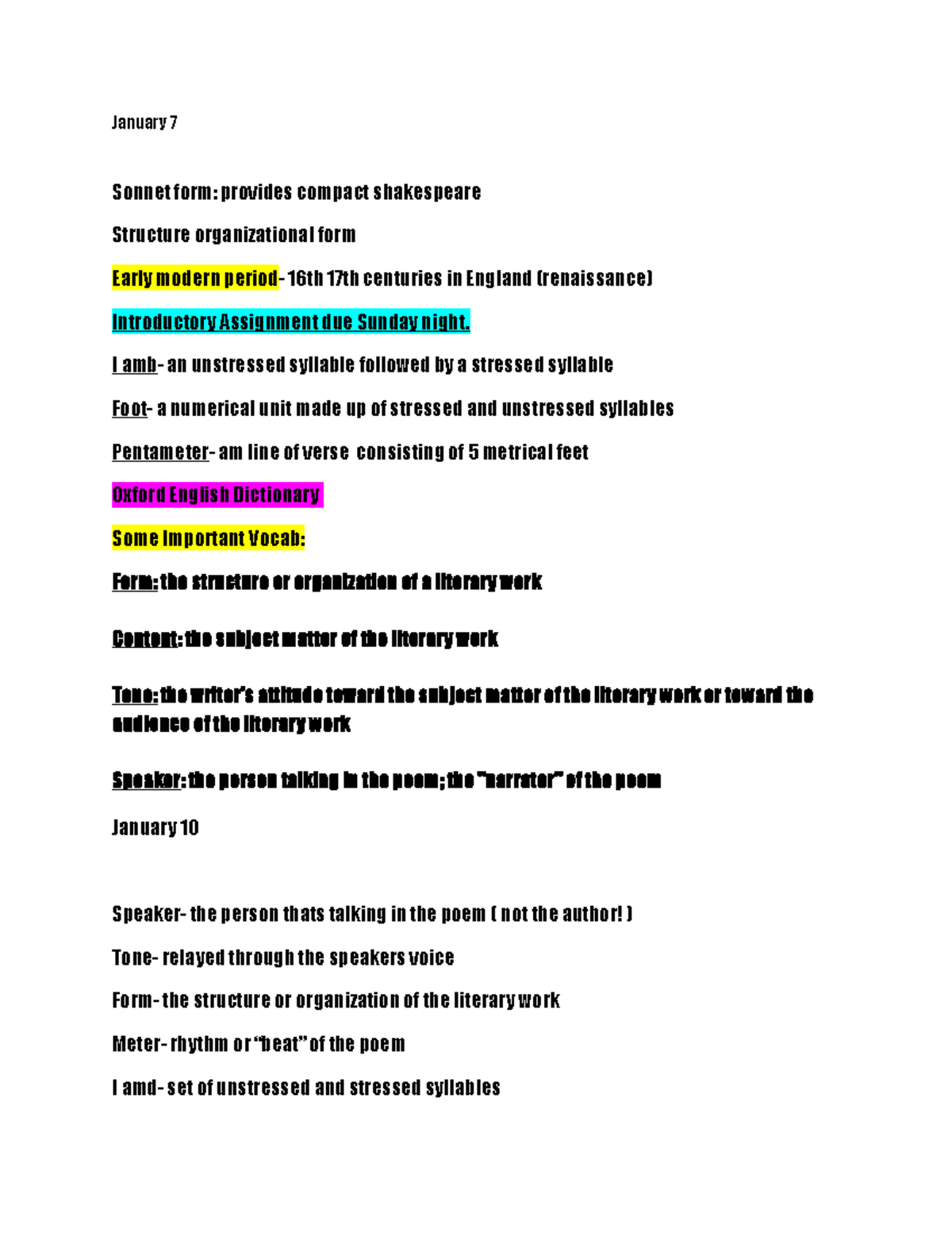 Shakespeare notes - Everything you need to know - January 7 Sonnet form ...