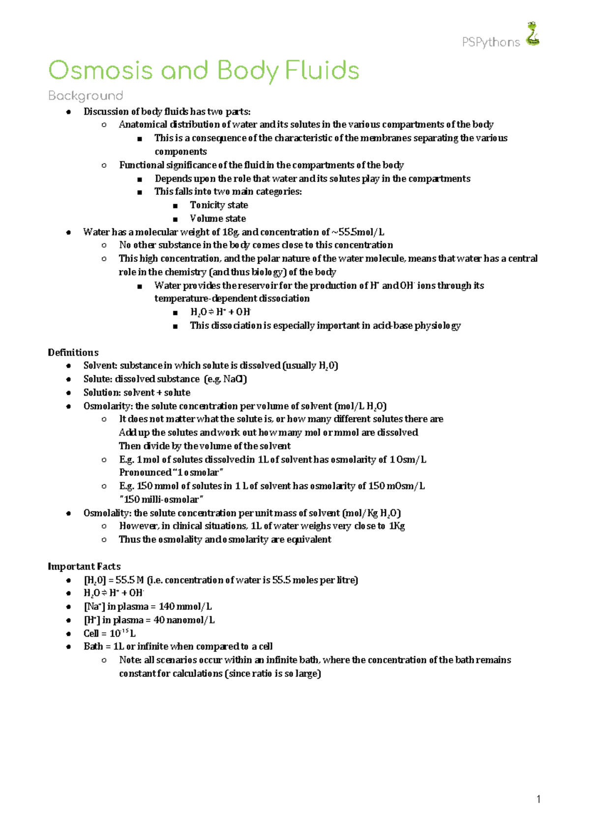 Osmosis and Body Fluids Notes - Osmosis and Body Fluids Background ...