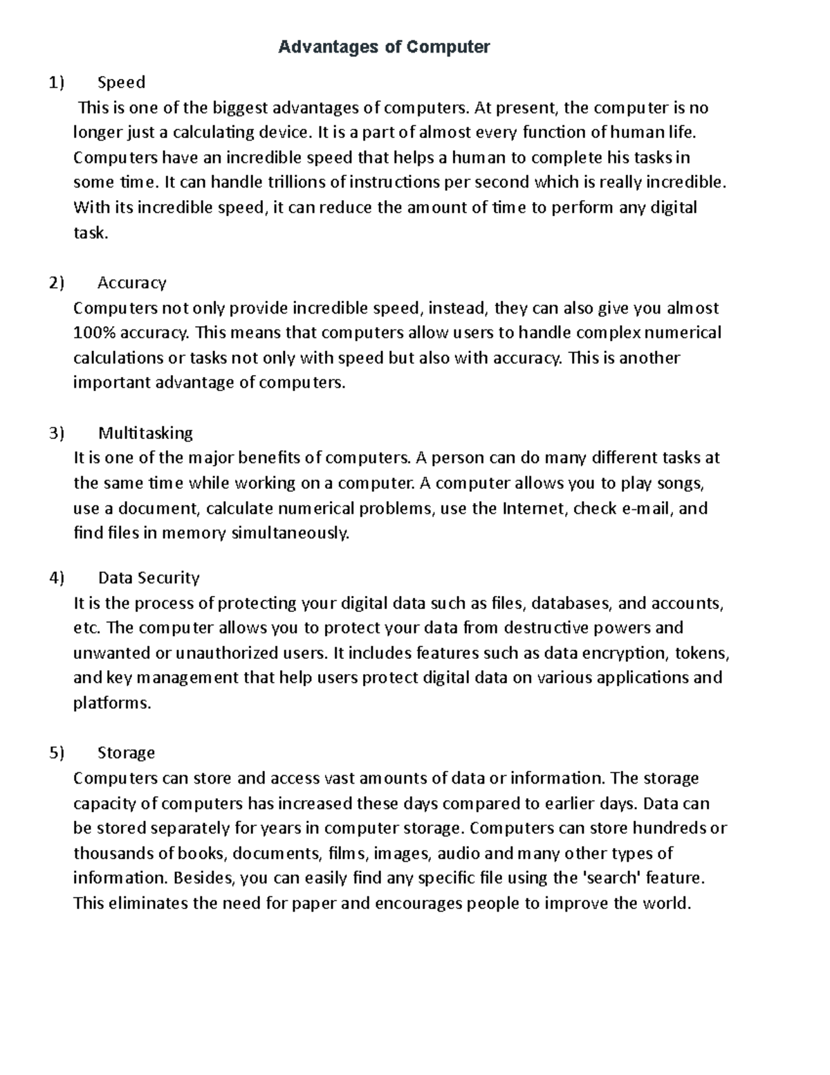 Advantages and Applications of Computer - Advantages of Computer 1 ...