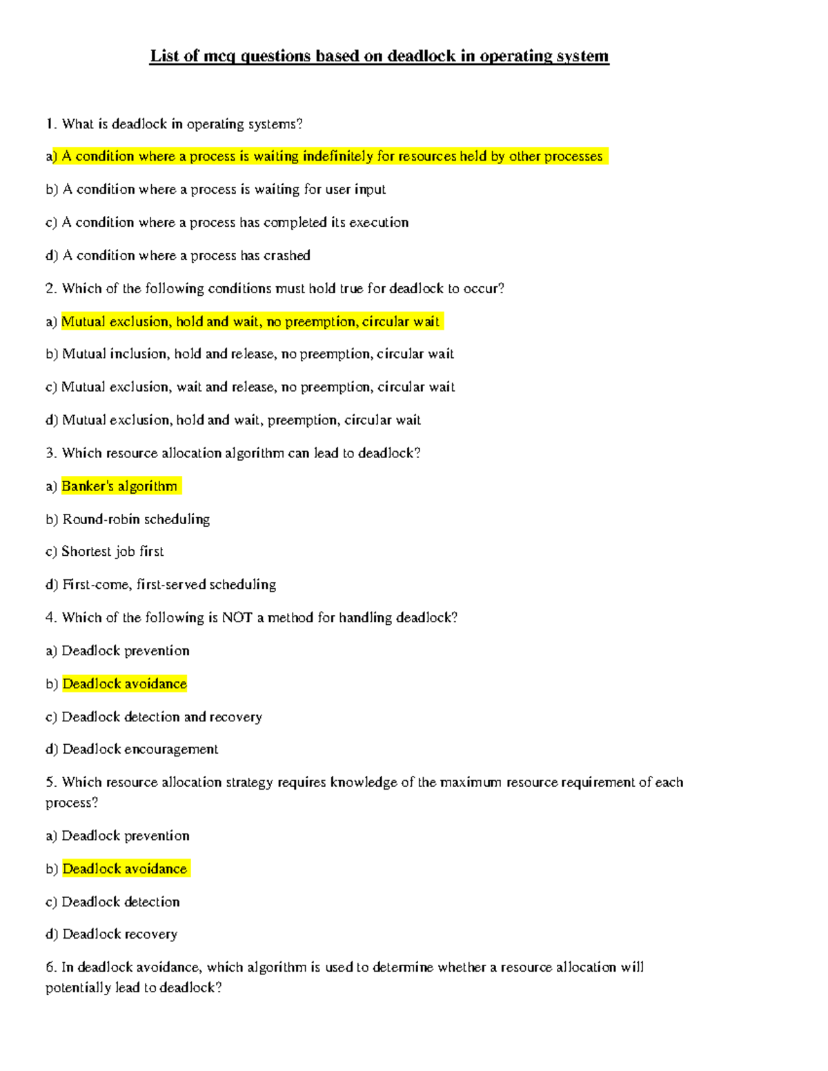 Deadlock - Cvcg&hcj - List of mcq questions based on deadlock in ...