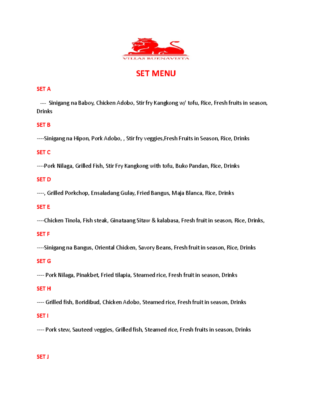 Function meals NEW 2022 - SET MENU SET A - Sinigang na Baboy, Chicken ...