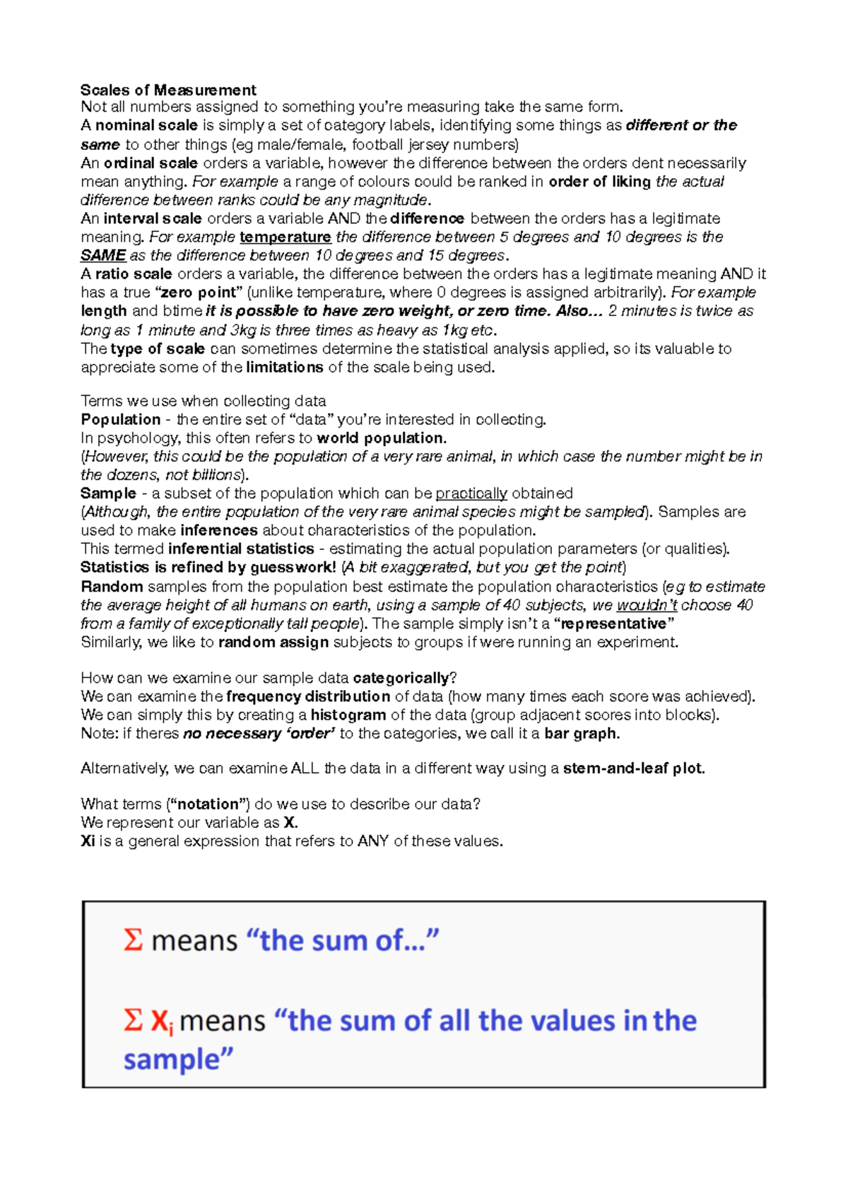 Module Two Notes - Scales of Measurement Not all numbers assigned to ...