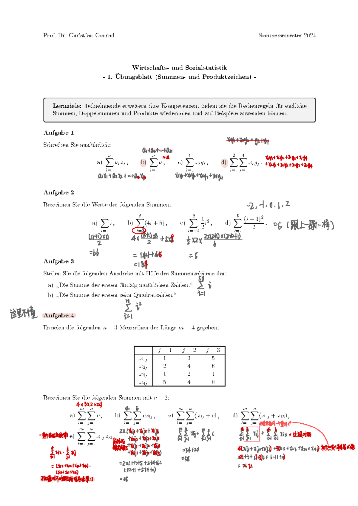 übung 1 und lösung - Prof. Dr. Christian Conrad Sommersemester 2024 ...