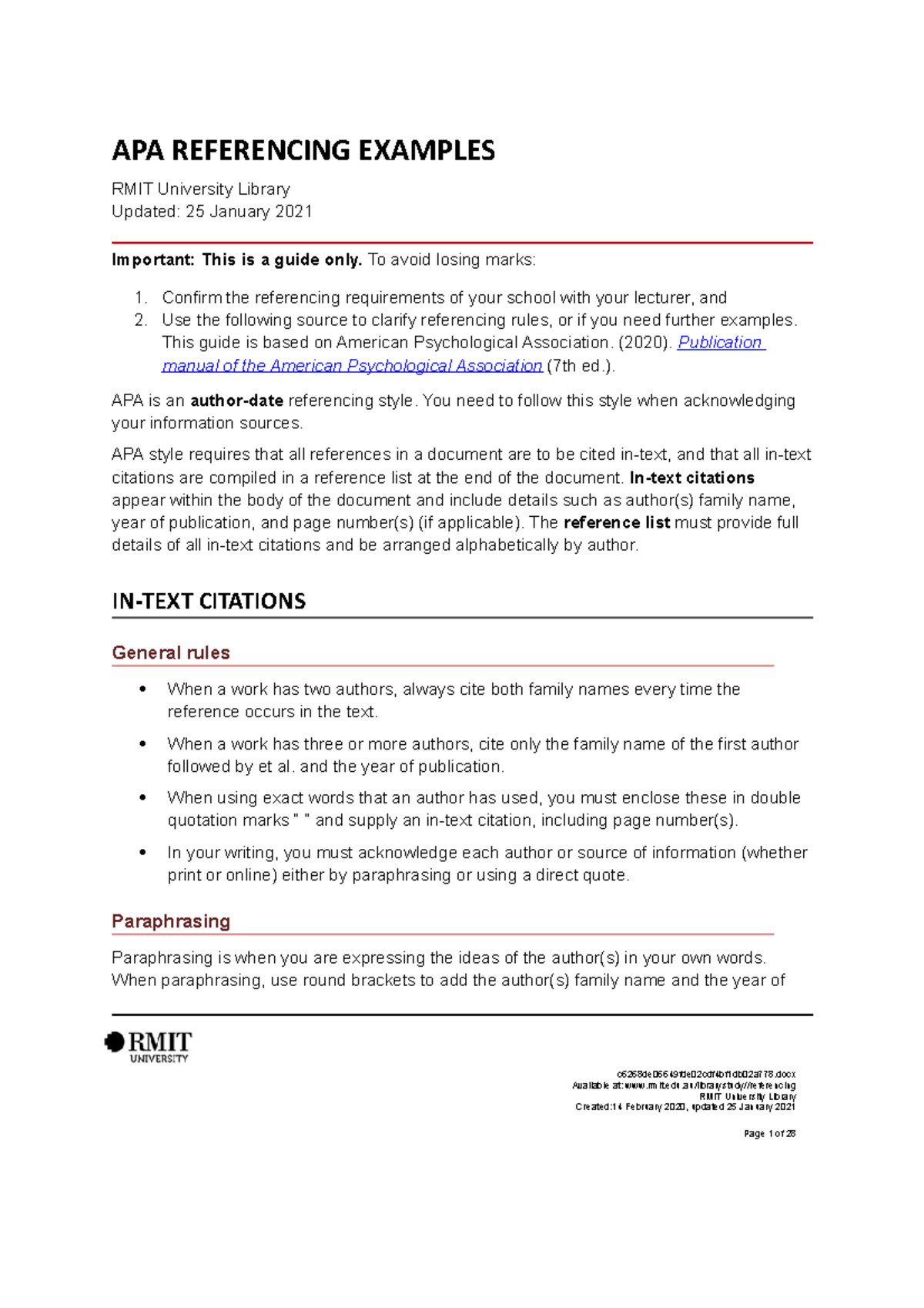 APA-referencing-examples - APA REFERENCING EXAMPLES RMIT University ...
