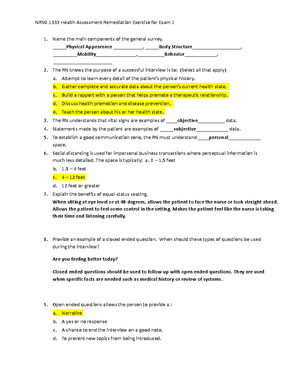 EXAM 1 Remediation - Health Assessment Exam 1 Remediation Active ...