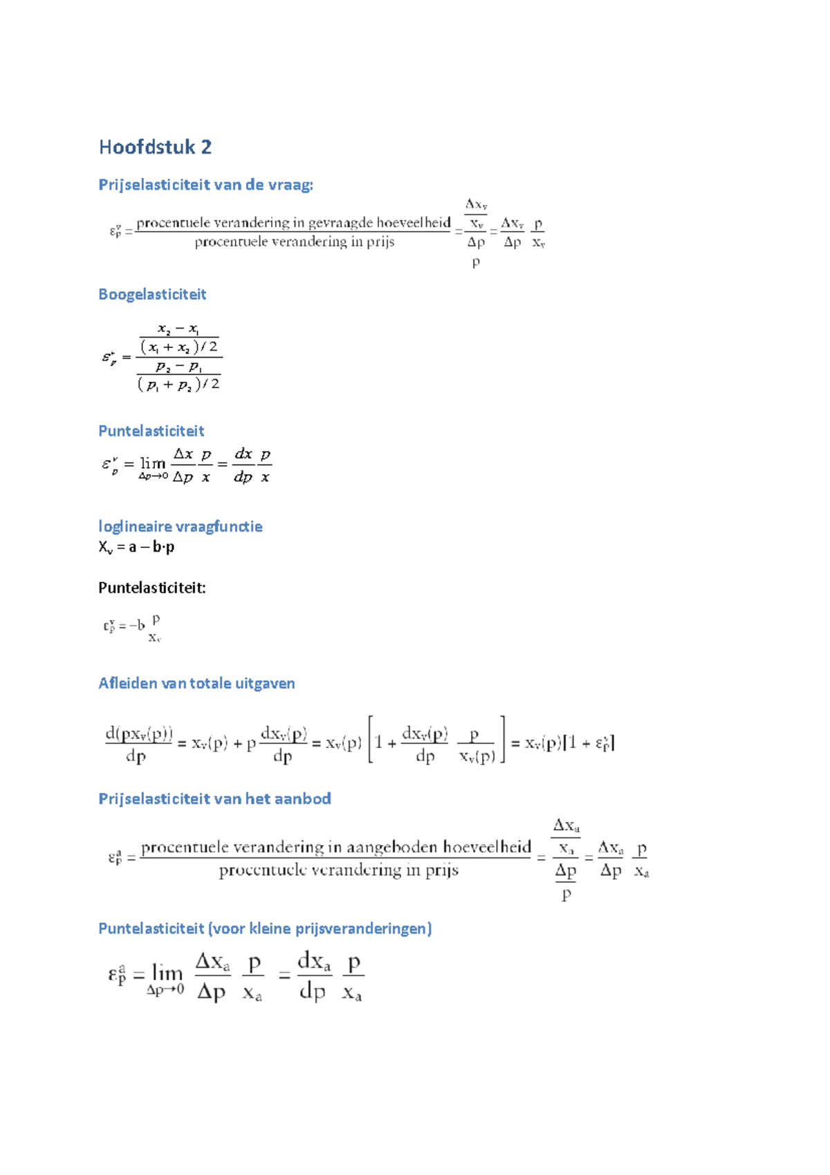 Formules micro economie - Hoofdstuk 2 Prijselasticiteit van de vraag ...