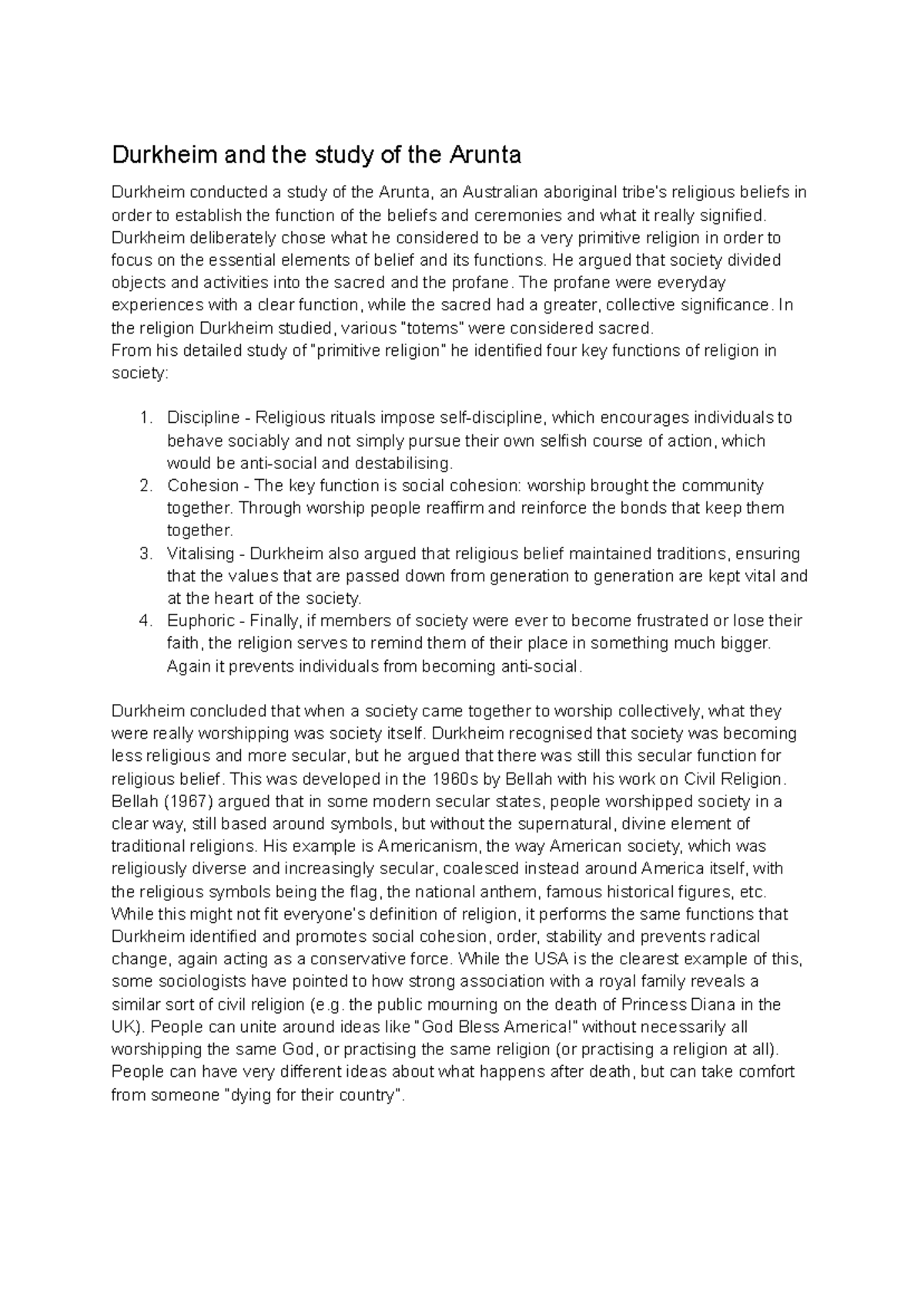 Durkheim and the study of the Arunta - Google Docs - Durkheim and the ...