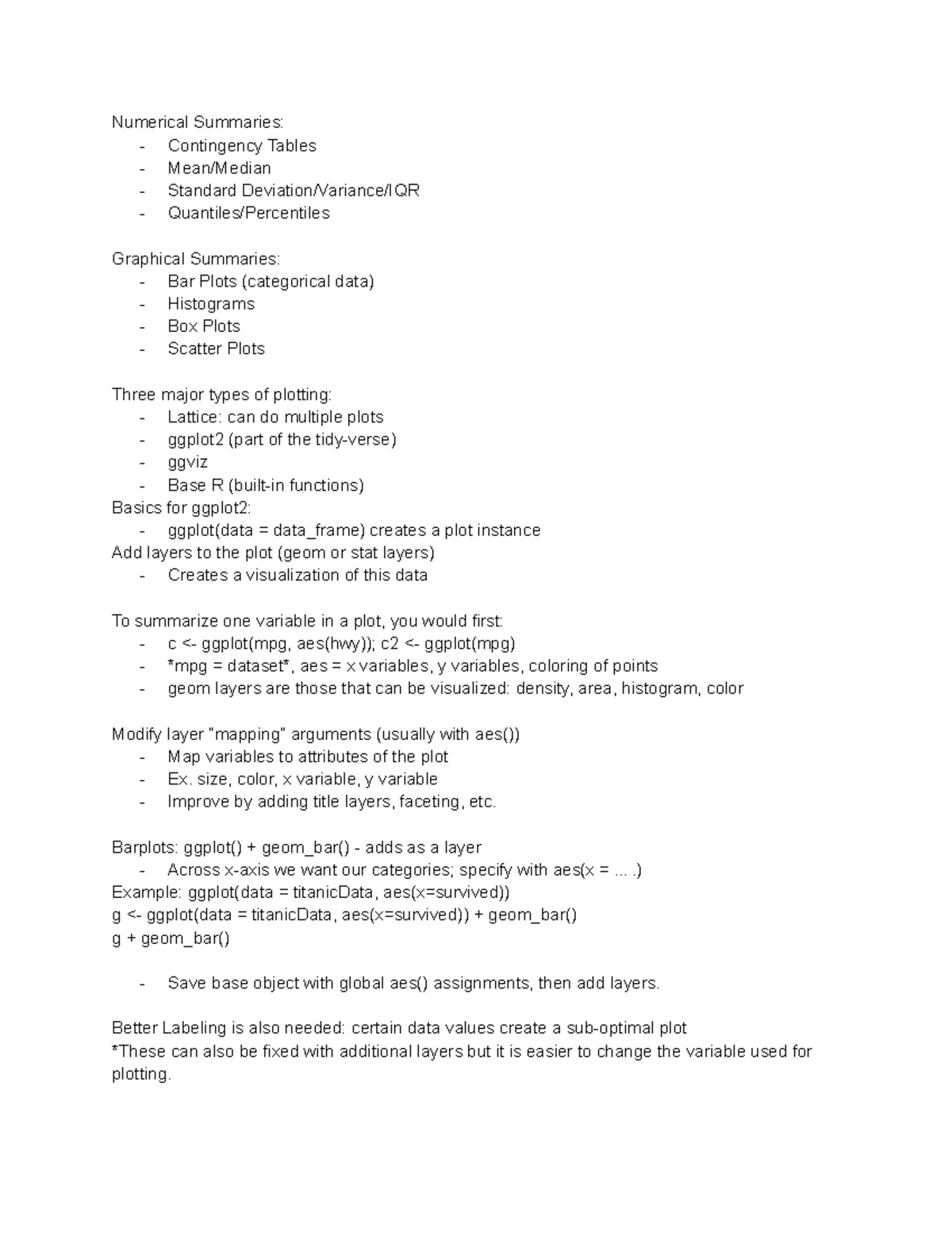 Ggplot 2 Notes - Numerical Summaries: - Contingency Tables - Mean ...