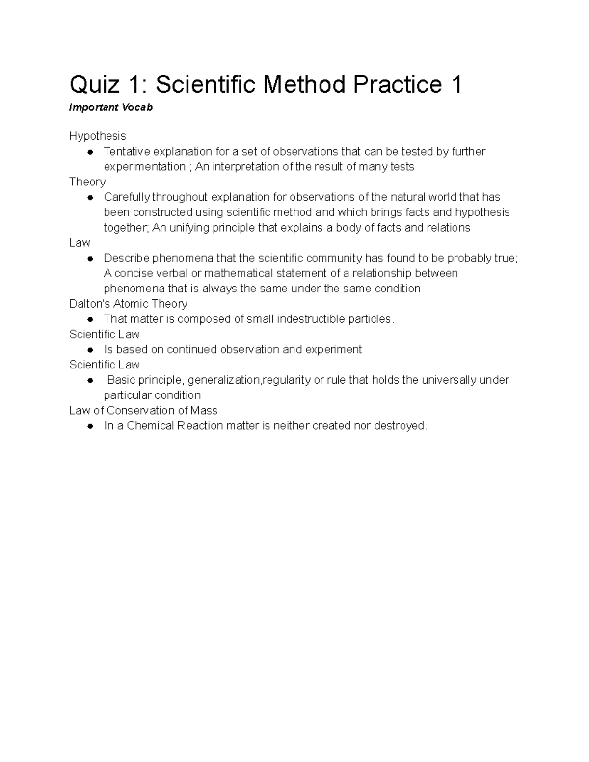 Quiz 1 Scientific Method Practice 1 - Quiz 1: Scientific Method ...