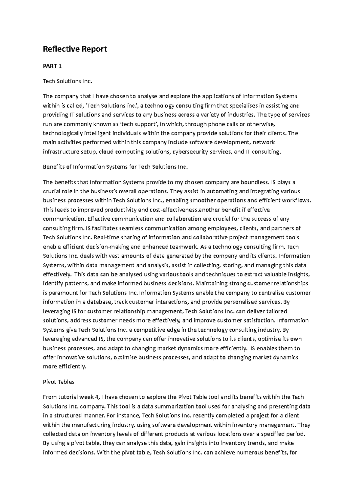 Reflective Report for Assignment Task 1 - Reflective Report PART 1 Tech ...