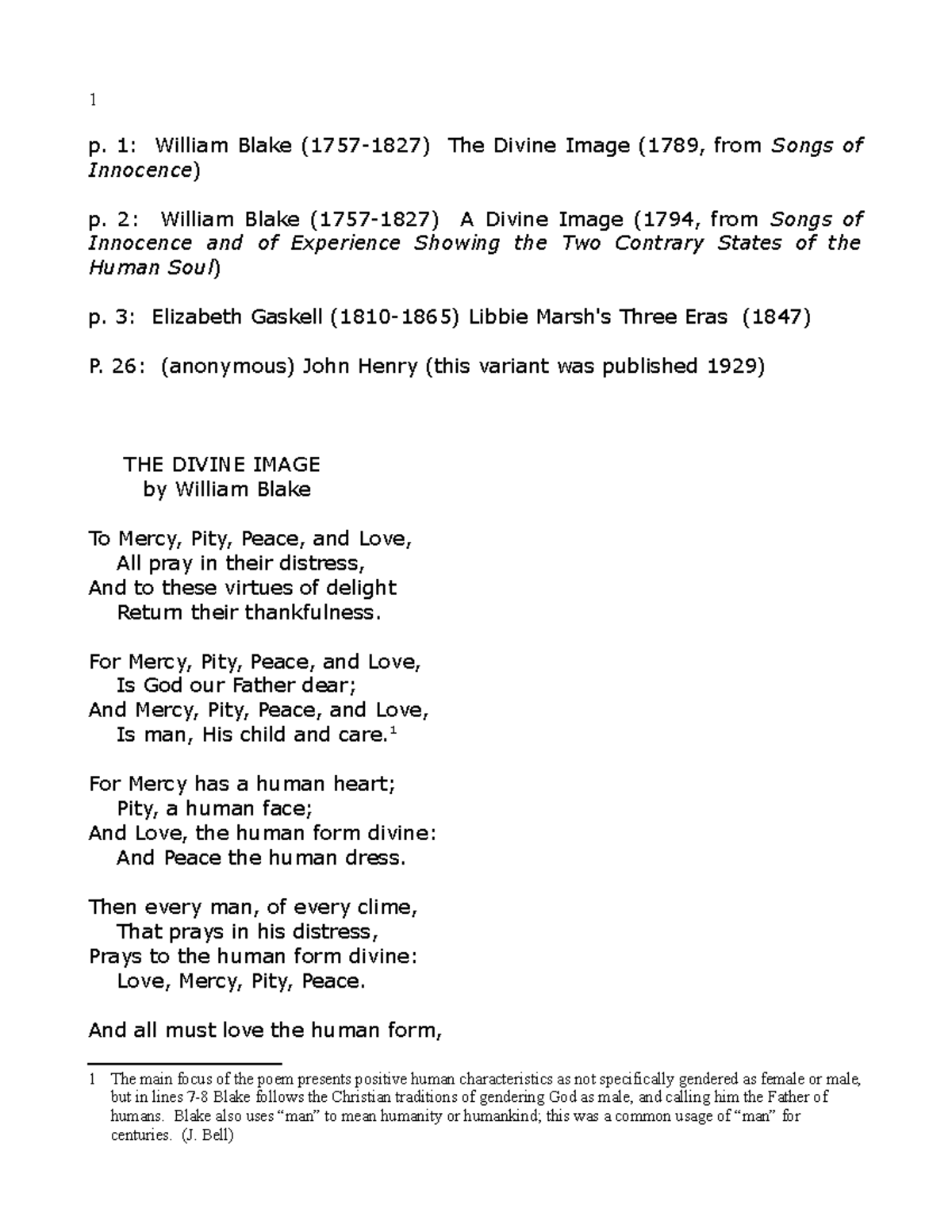 HUMA Readings - p. 1: William Blake (1757-1827) The Divine Image (1789 ...