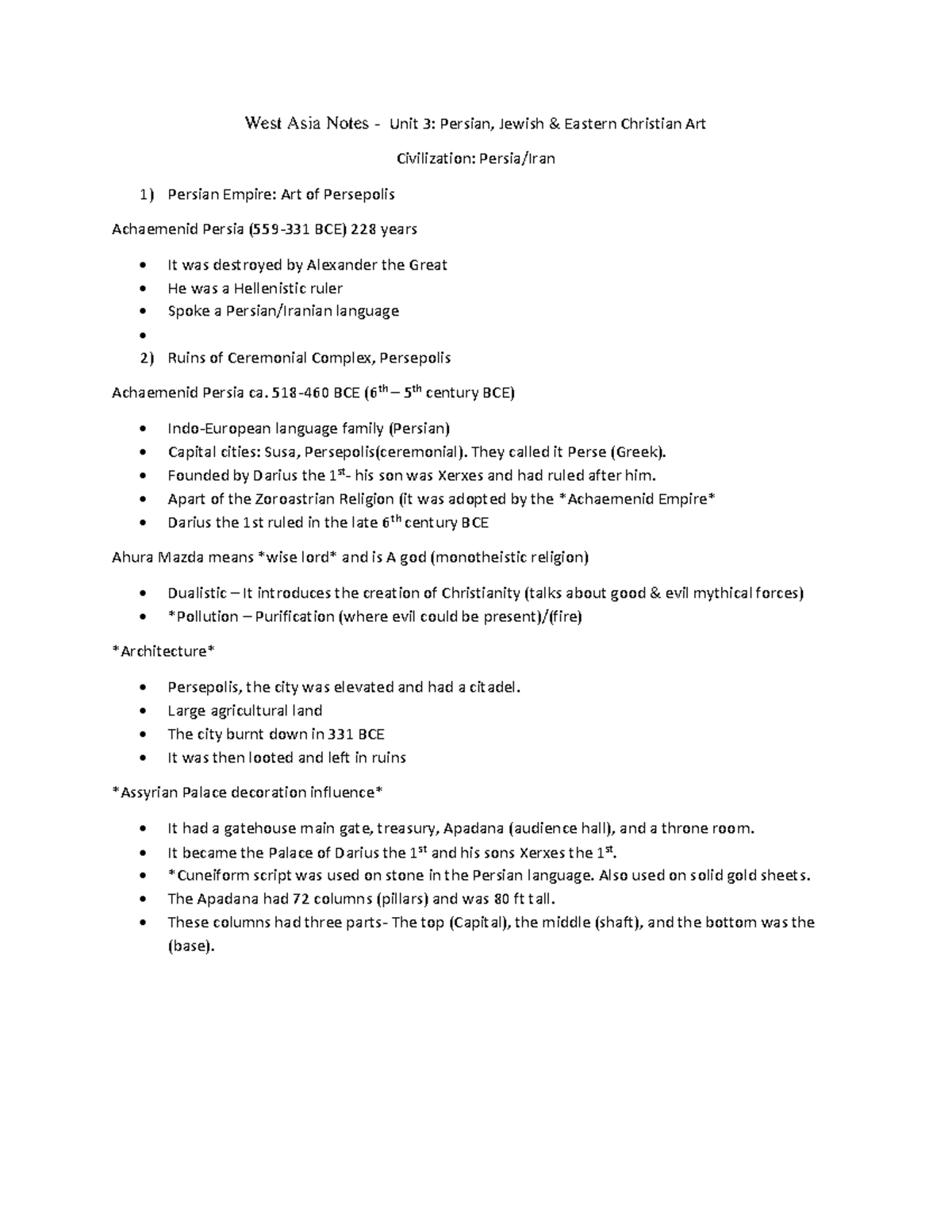 West asia notes pt1 - Gives you introductory info on West asian art ...