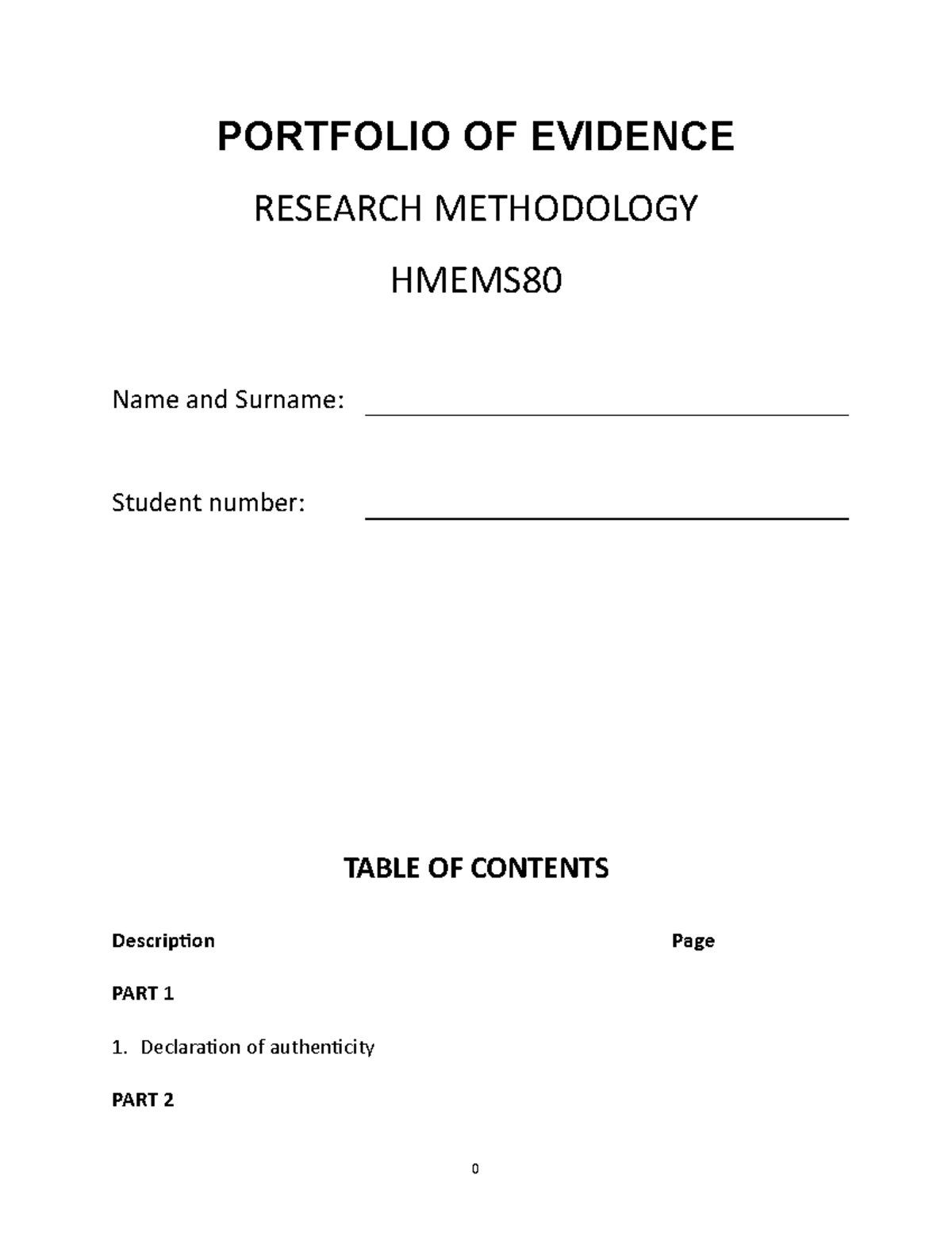 HMEMS80+2020+ Semester+1+ Portfolio+OF+ Evidence+ Template - PORTFOLIO ...