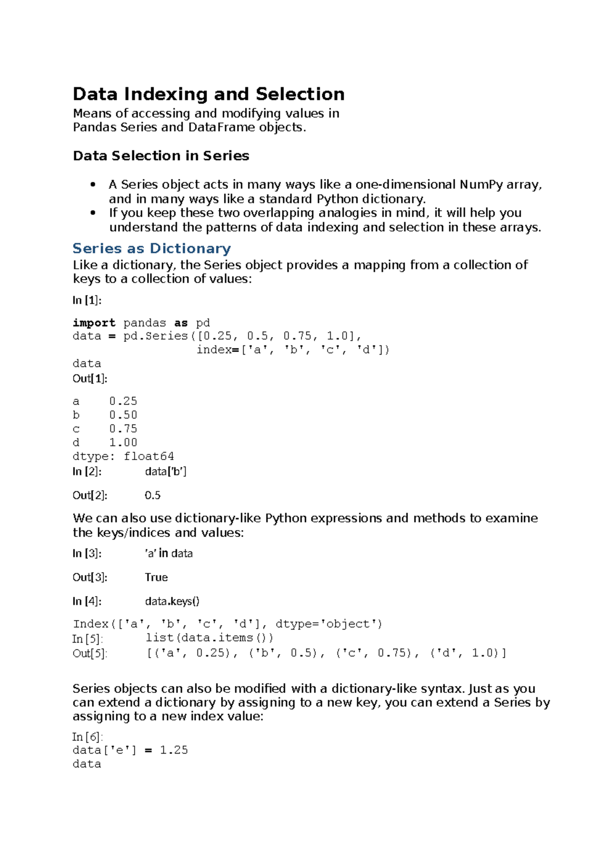2.2 Data Indexing and Selection - Data Indexing and Selection Means of accessing and modifying ...