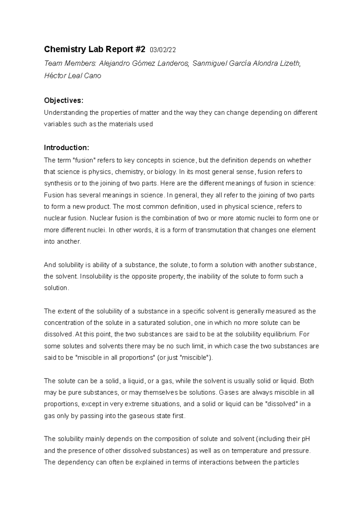 Lab report #2 Chemistry Lab 03 02 22 - Chemistry Lab Report #2 03/02 ...