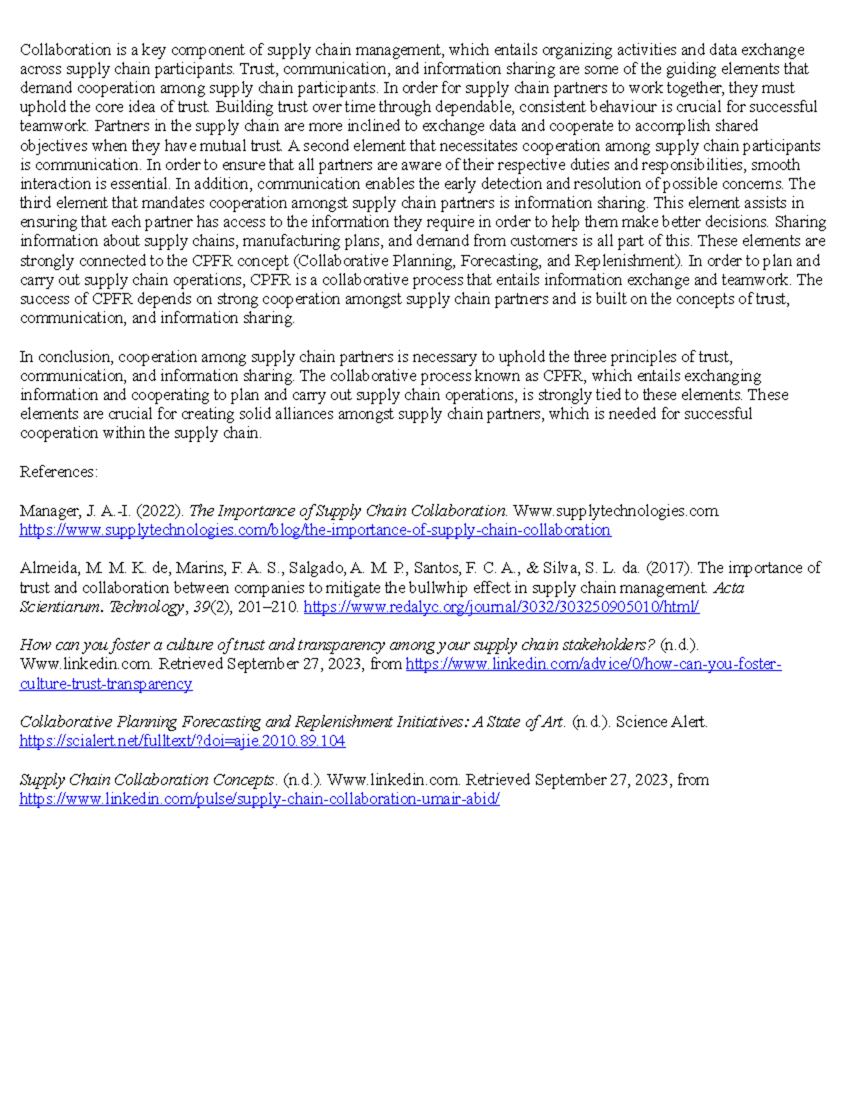 Collaboration NOTES - Collaboration is a key component of supply chain ...