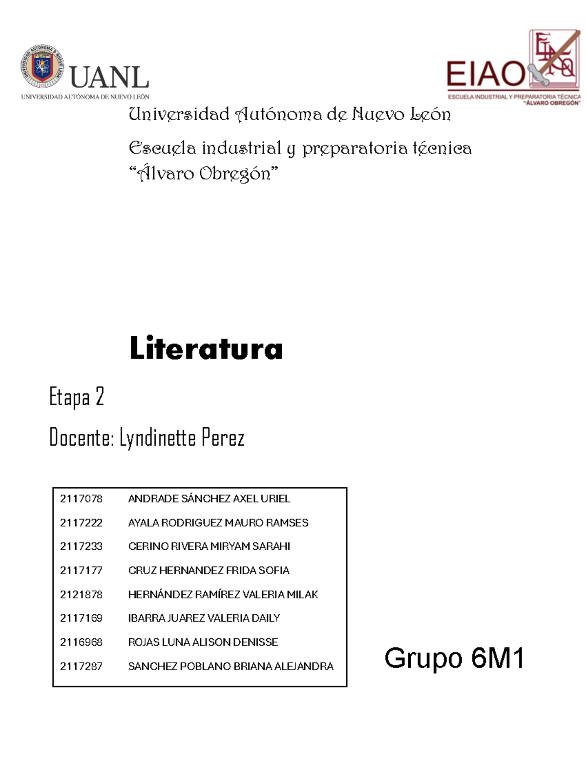 Literatura ev 2 - Universidad Autónoma de Nuevo León Escuela industrial y preparatoria técnica ...