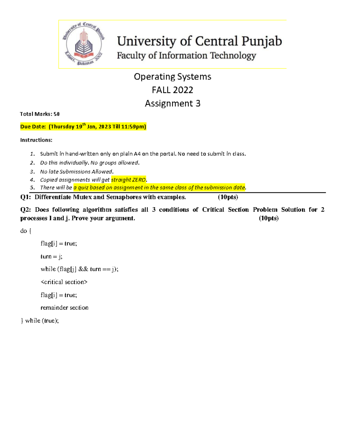 Assignment 03 OS F22 - Operating Systems FALL 2022 Assignment 3 Total Marks: 50 Due Date ...