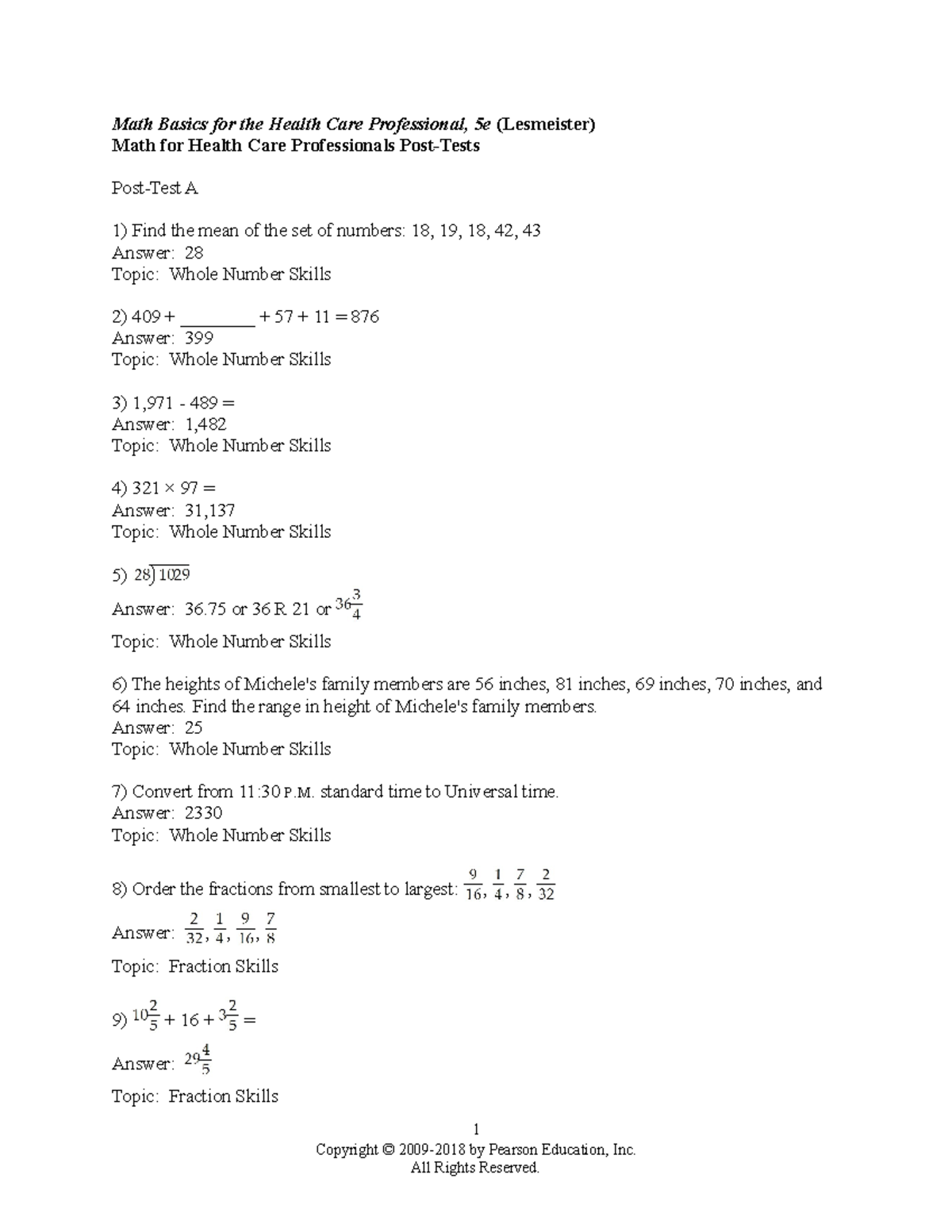 Math for health care professionals posttests - Math Basics for the ...