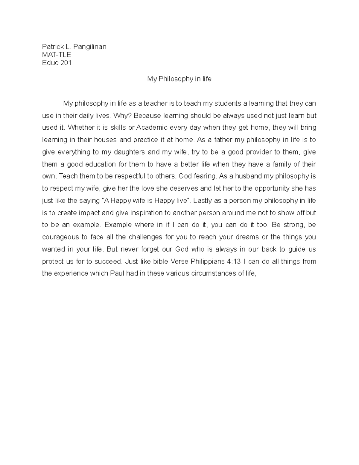 EDUC201 1st reflection - Patrick L. Pangilinan MAT-TLE Educ 201 My ...