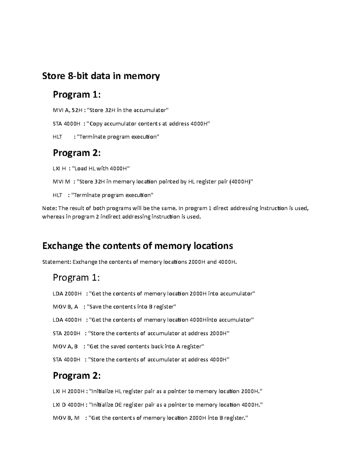8085 Program Examples Microprocessor And Its Applications Store 8 Bit Data In Memory Program