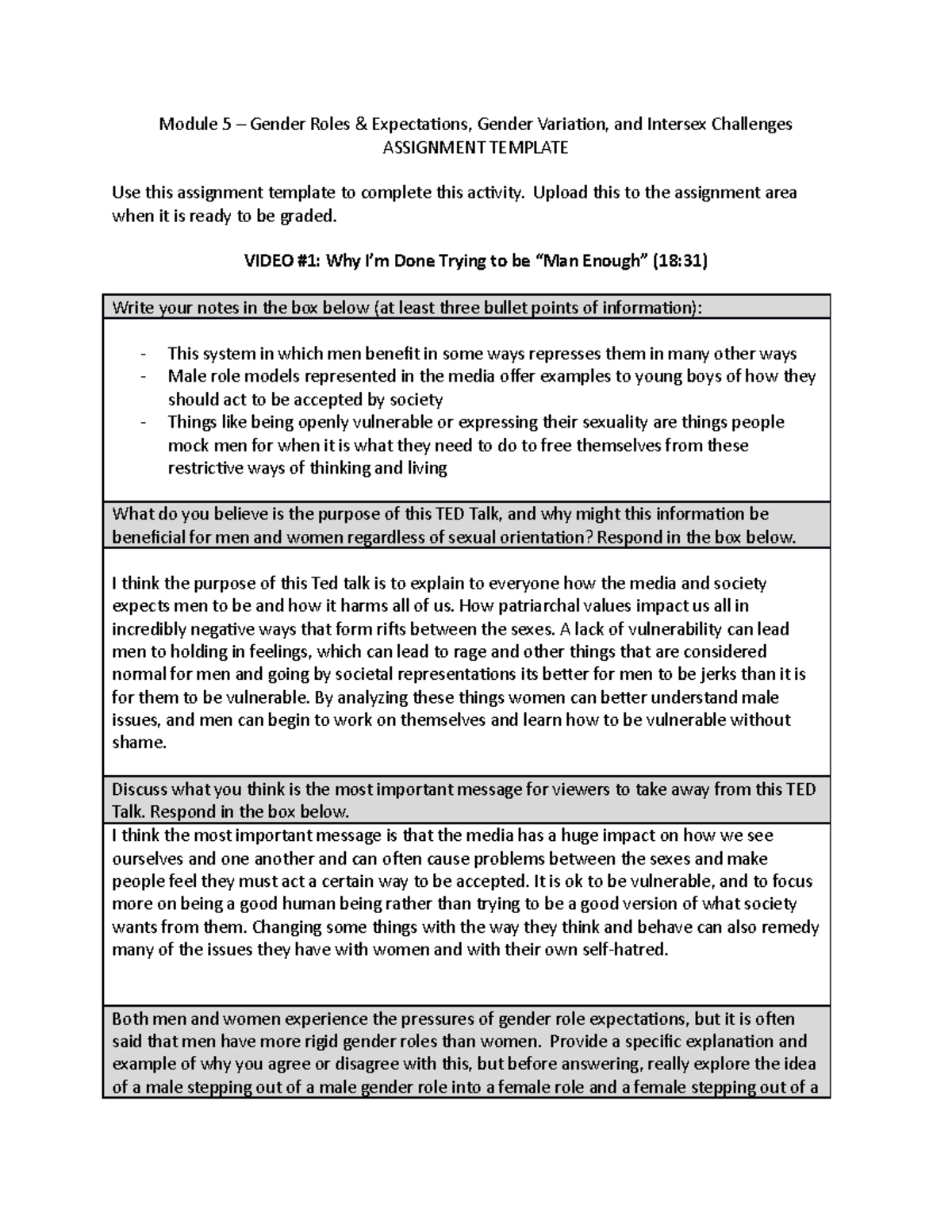 Module 5 Assignment template - Module 5 – Gender Roles & Expectations ...