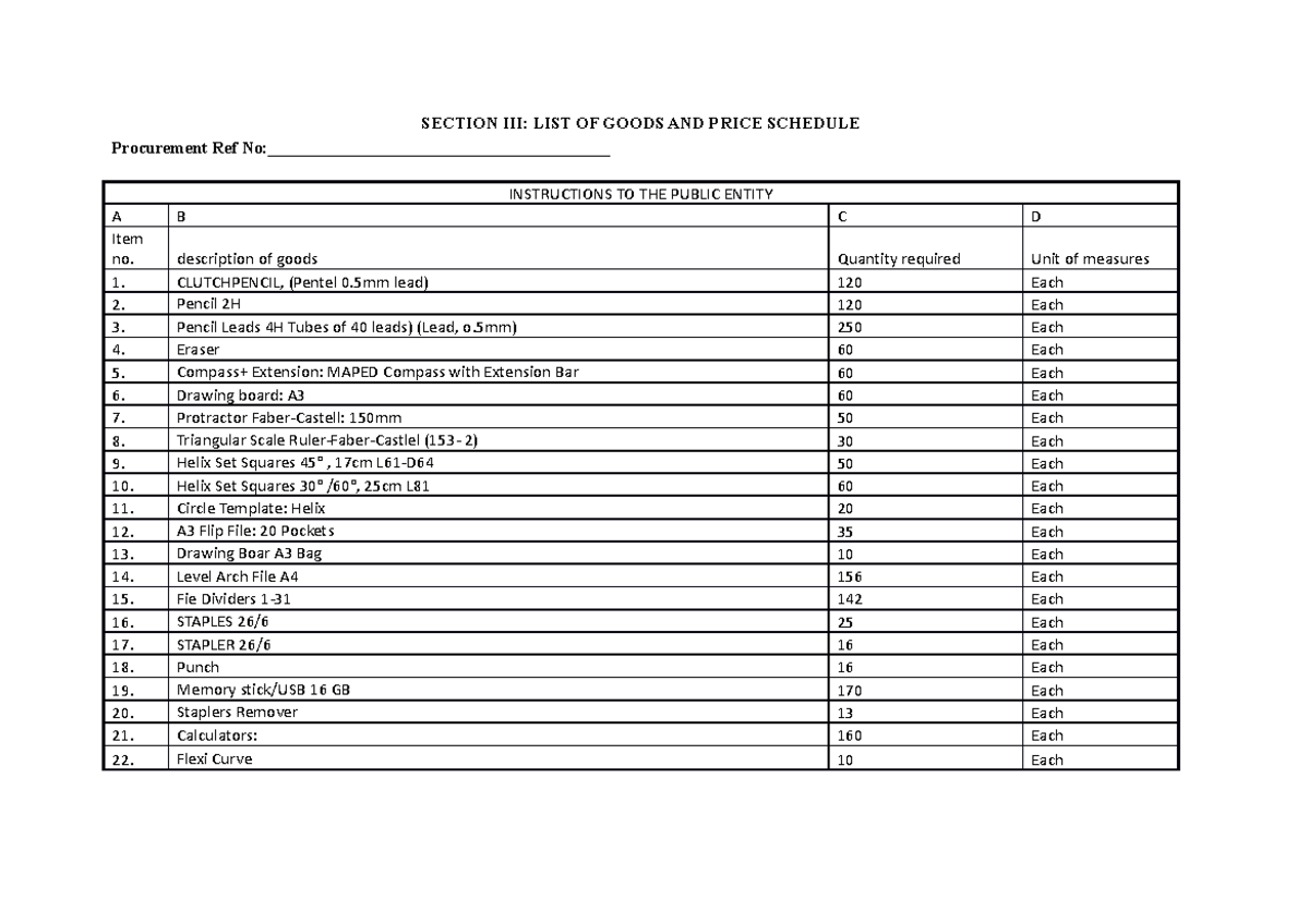 Section III LIST OF Goods AND Price Schedule - SECTION III: LIST OF ...