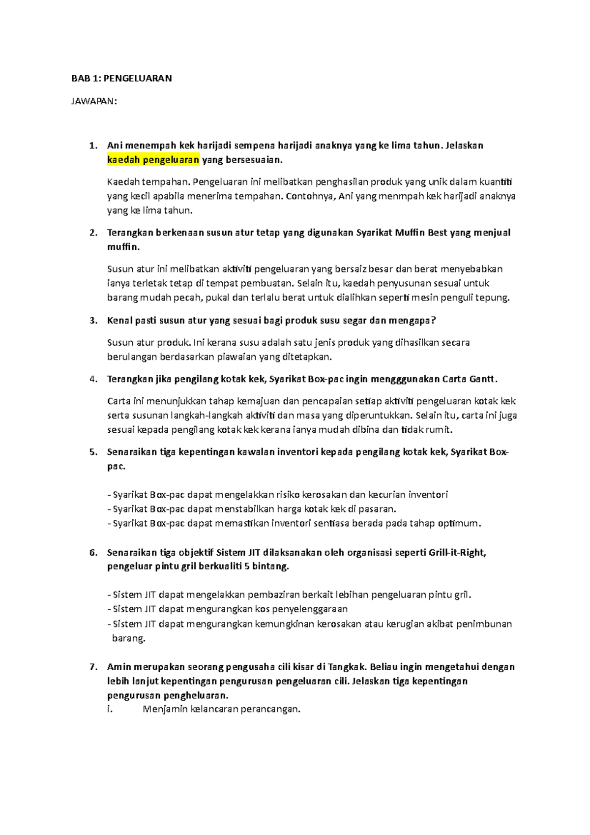 Final Exercise AP025 - Marked - BAB 1: PENGELUARAN JAWAPAN: Ani menempah kek harijadi sempena ...
