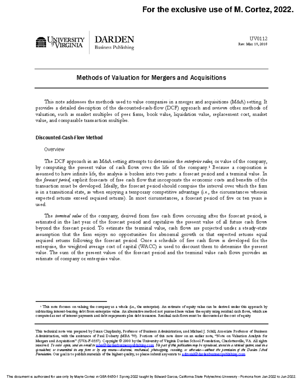Sun Microsystems Case Study Valuation - For the exclusive use of M ...
