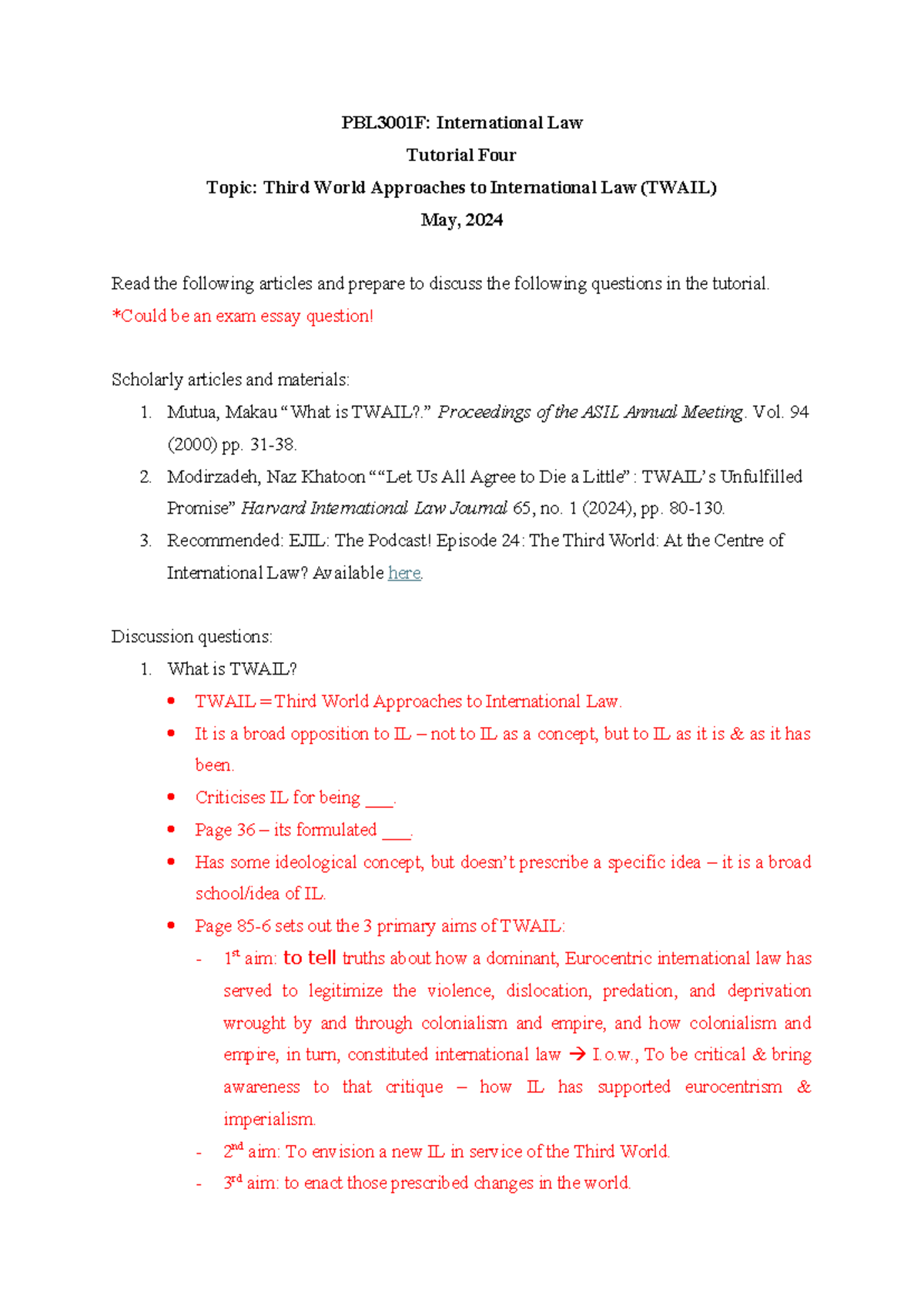 International Law - Tutorial 4 (2 May) - PBL3001F: International Law ...