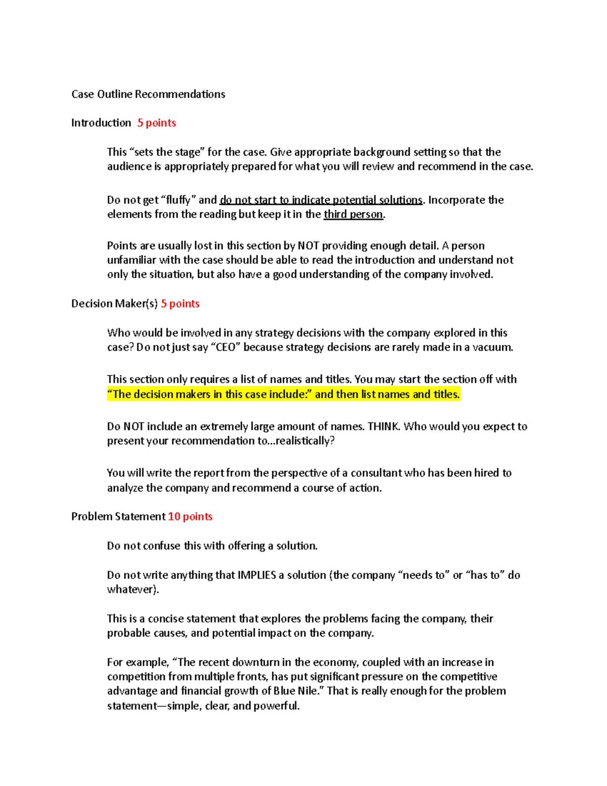 Individual Case Outline Recommendation-with points-updated - Case Outline Recommendations - Studocu