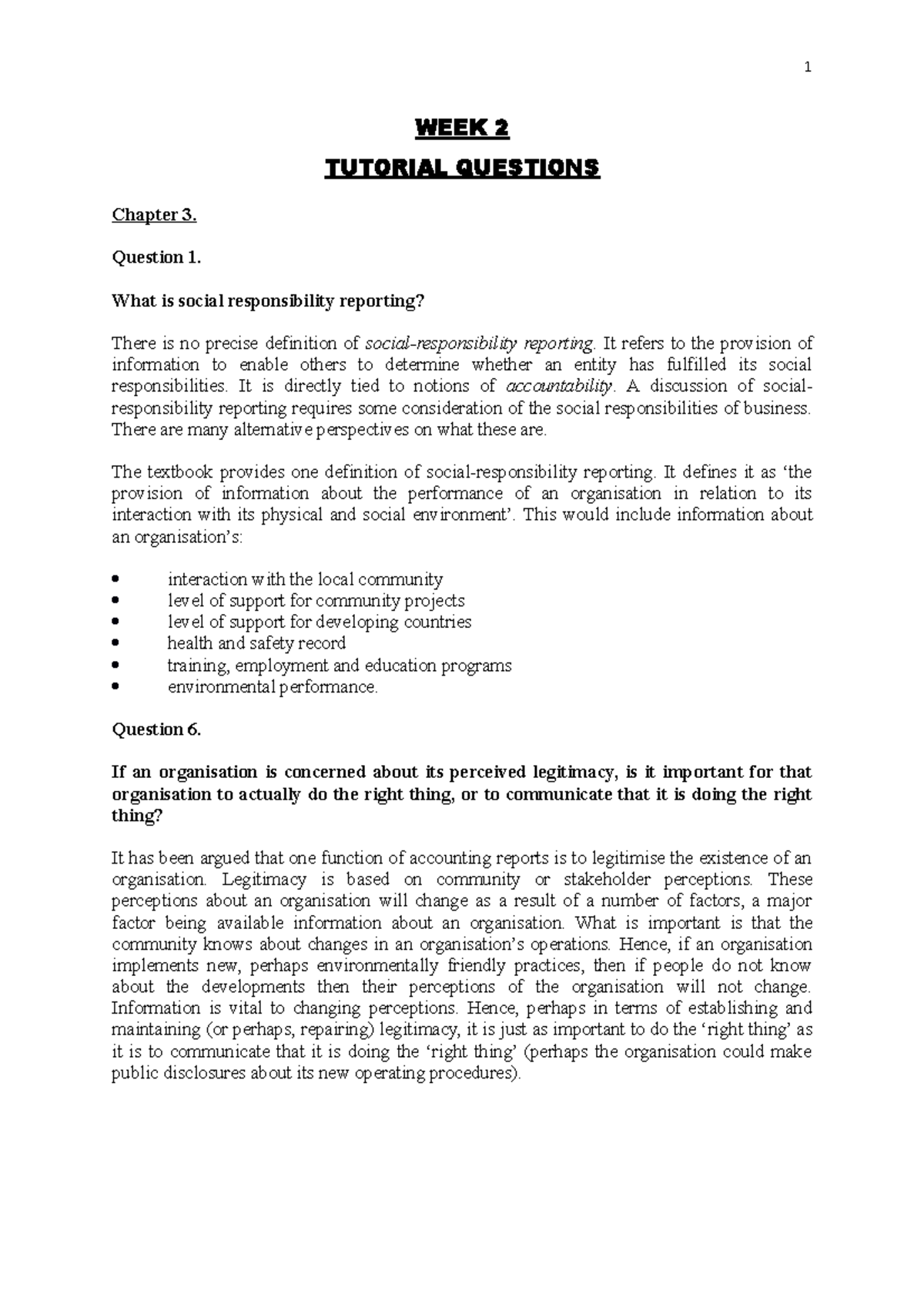 WEEK 2 Ch 3 tutorila lecture notes - 1 WEEK 2 TUTORIAL QUESTIONS ...