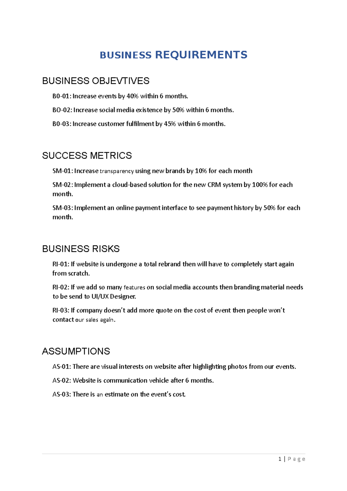 Business Requirements - MGMT8560 - Conestoga College - Studocu