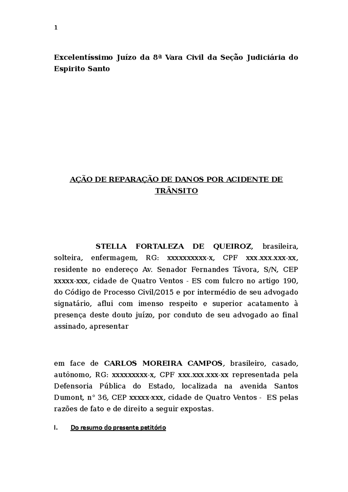 Modelo de petição - Hfbfb vc b - Excelentíssimo Juízo da 8ª Vara Civil ...