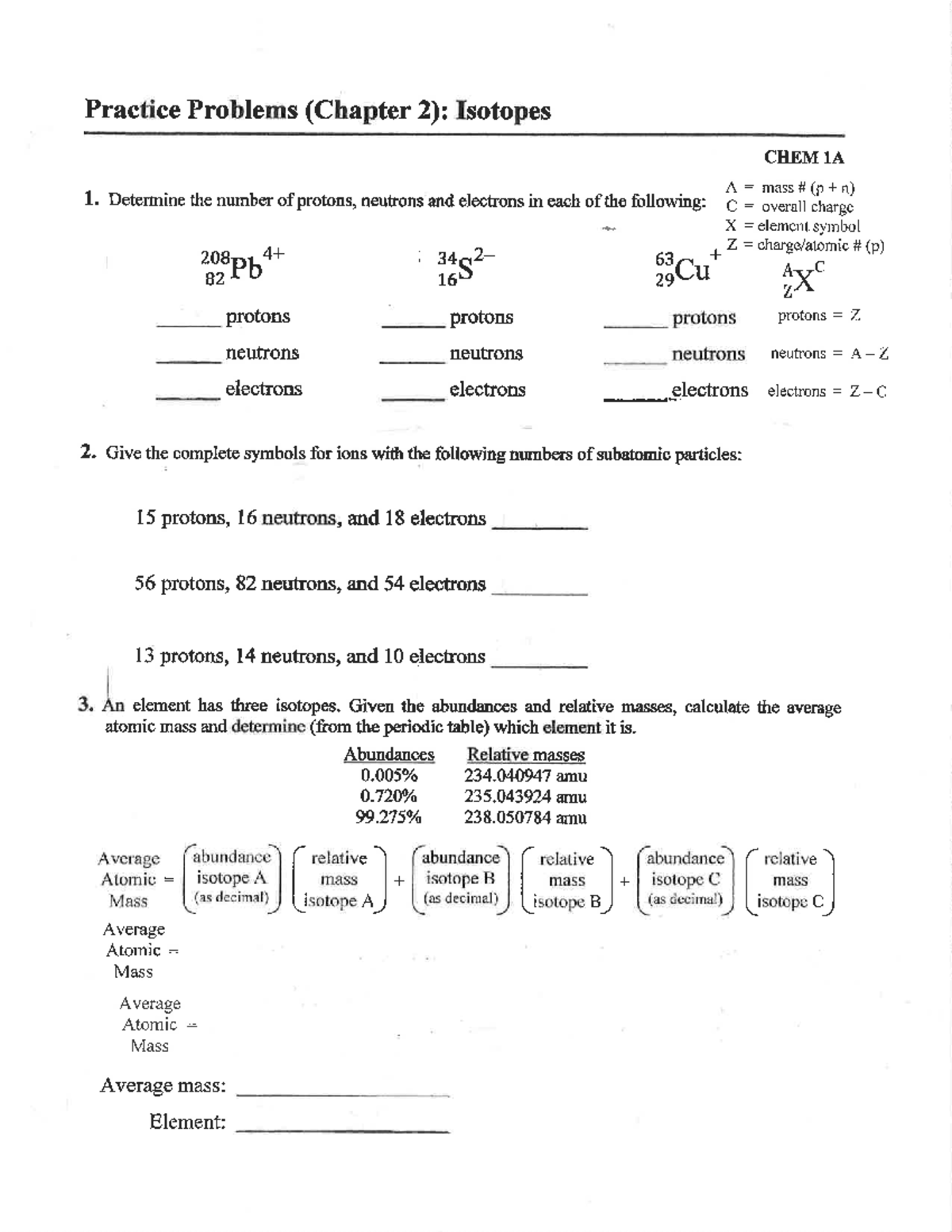 Isotopes and Ions worksheet - Studocu
