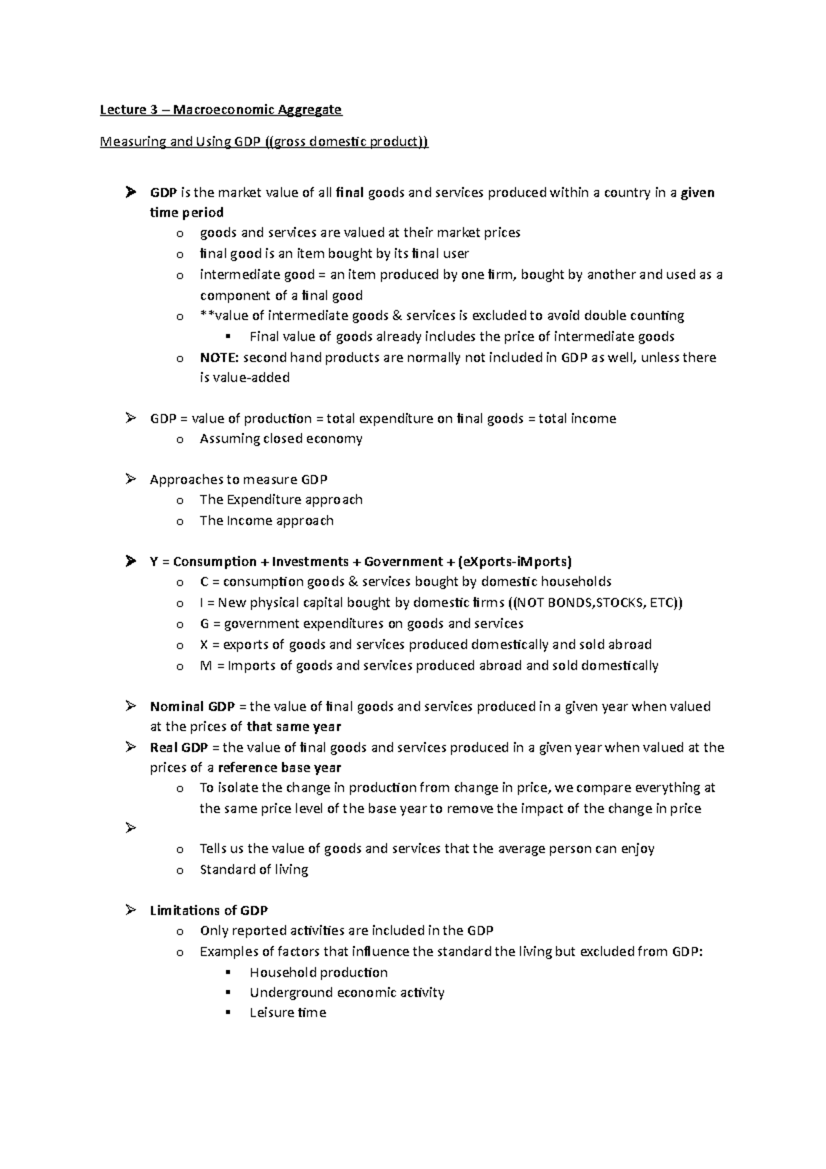 Lecture 3 notes - Lecture 3 – Macroeconomic Aggregate Measuring and ...