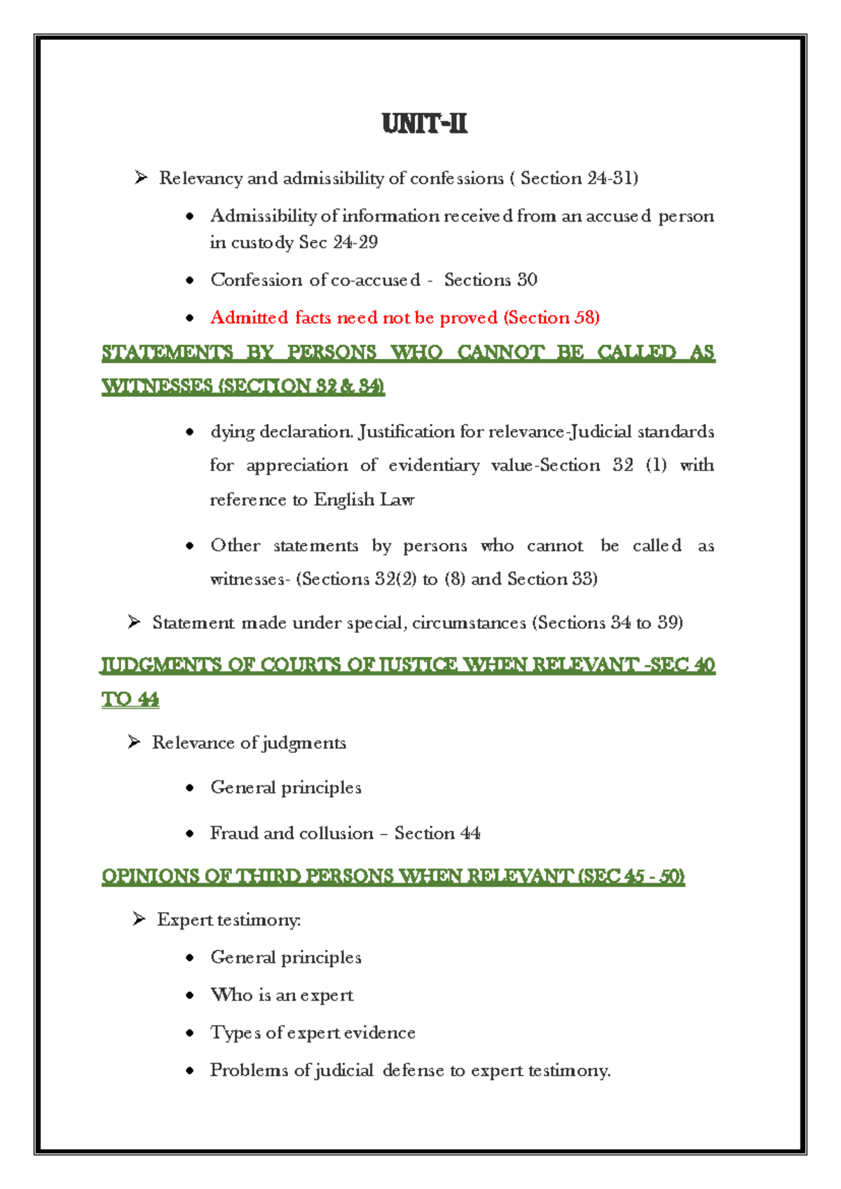 UNIT - II Notes - UNIT-II Relevancy and admissibility of confessions ...
