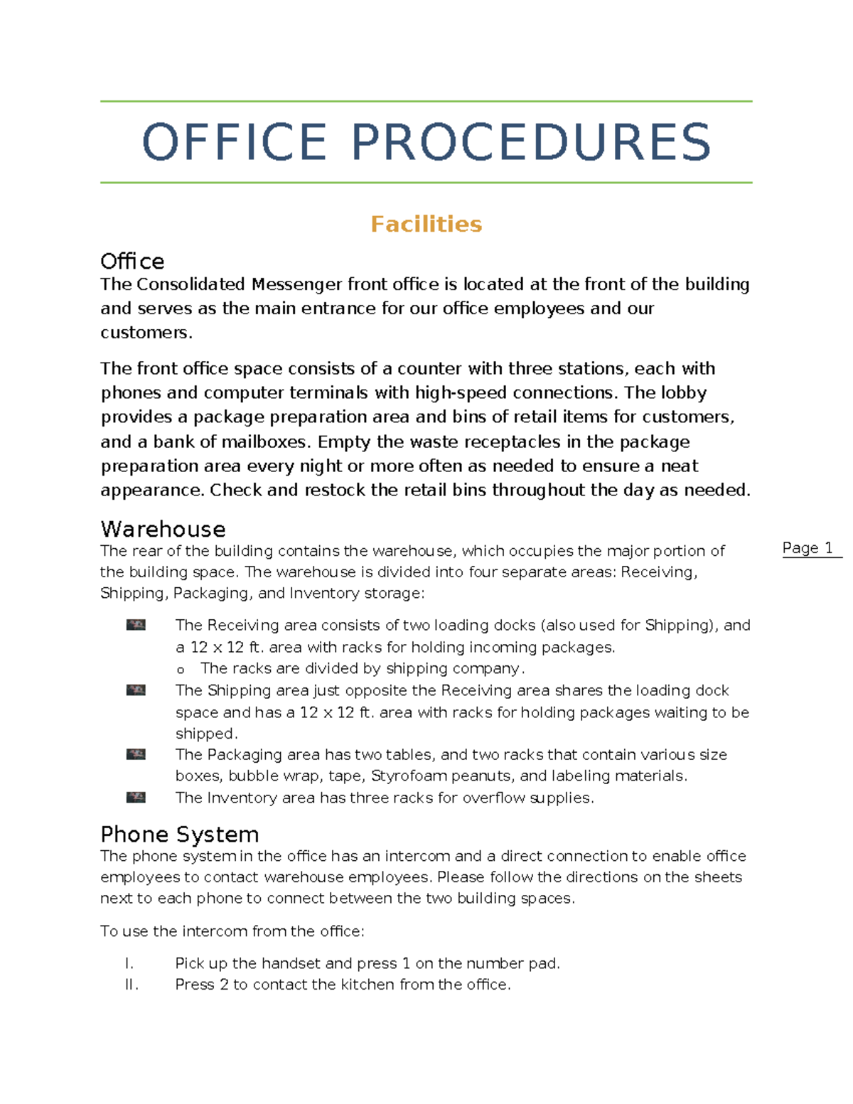 My Office - MOS - Page 1 OFFICE PROCEDURES Facilities Office The ...