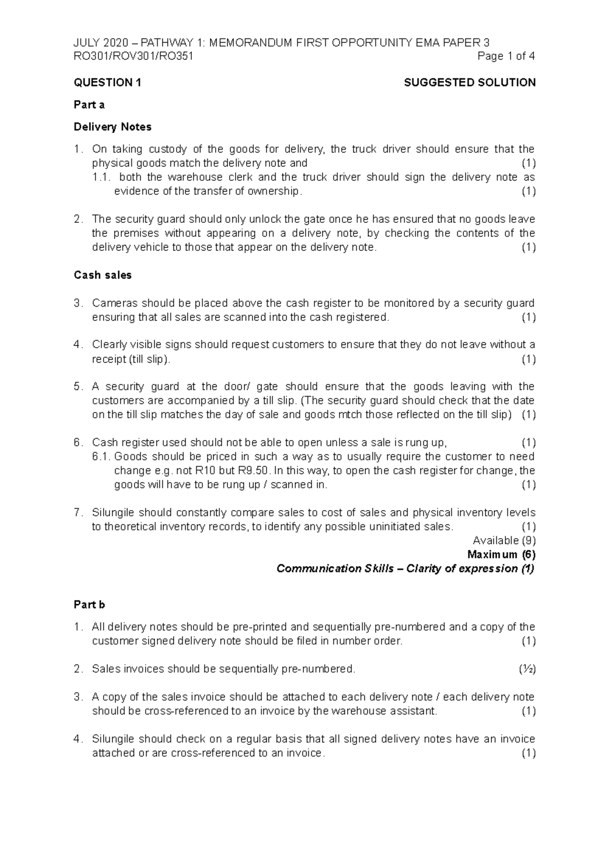 Paper 3 solution ROV301 - RO301/ROV301/RO351 Page 1 of 4 QUESTION 1 ...