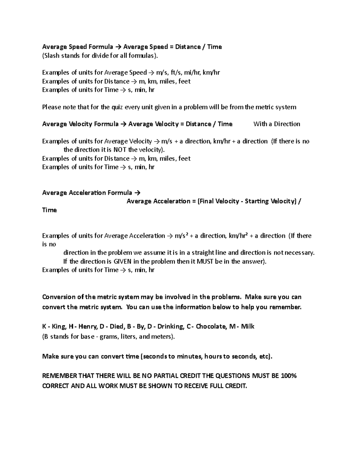 Science Study Guide - Google Docs - Average Speed Formula → Average ...