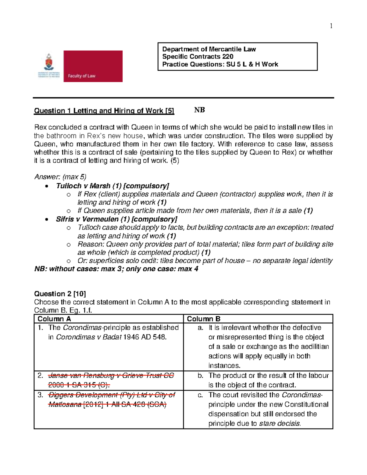 KTH 220 SU 5 LH WORK Practice Questions - 1 Question 1 Letting and ...