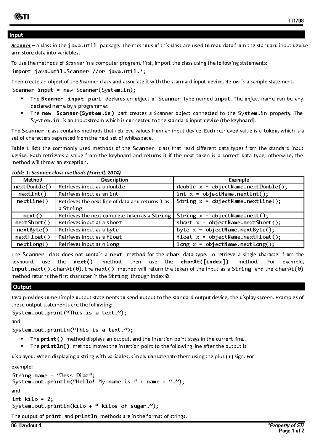 06 Handout 1(21) - dada - Input Scanner – a class in the java package ...