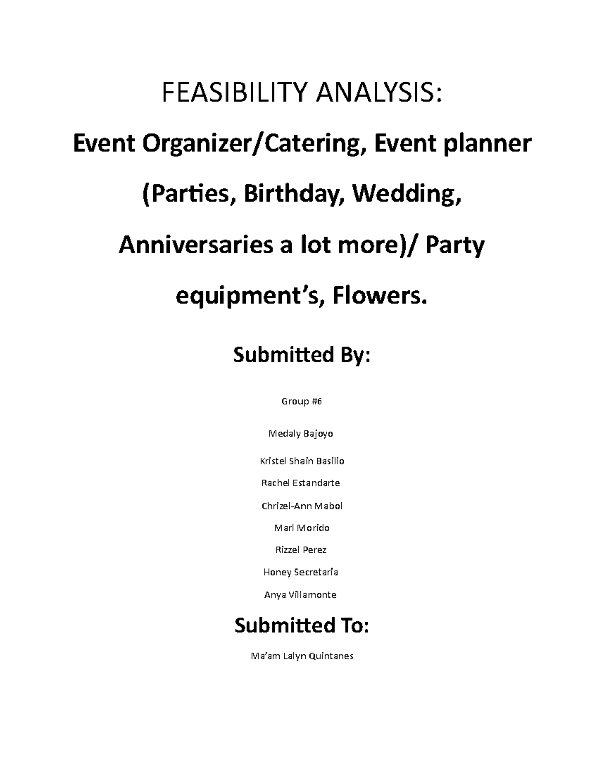 Group 06 06TP1 - Notes - FEASIBILITY ANALYSIS: Event Organizer/Catering ...
