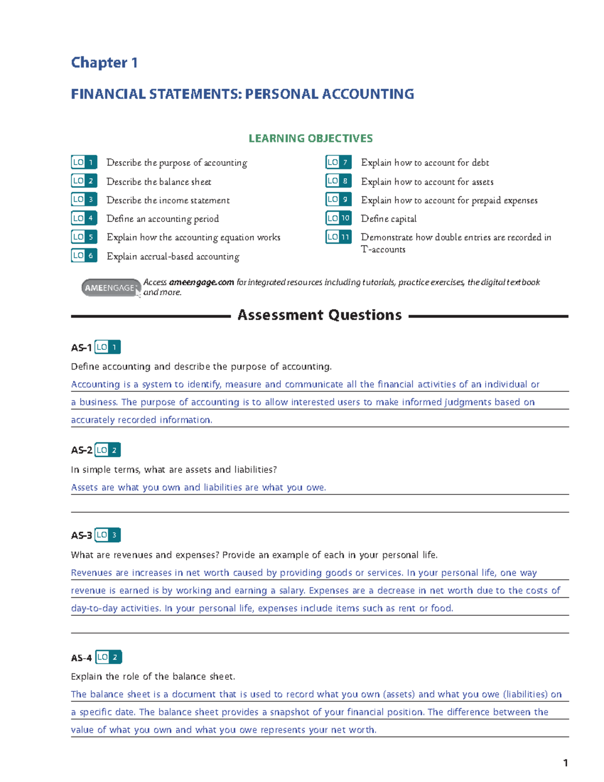 ACCT Chapter 1 Review - Chapter 1 FINANCIAL STATEMENTS: PERSONAL ...