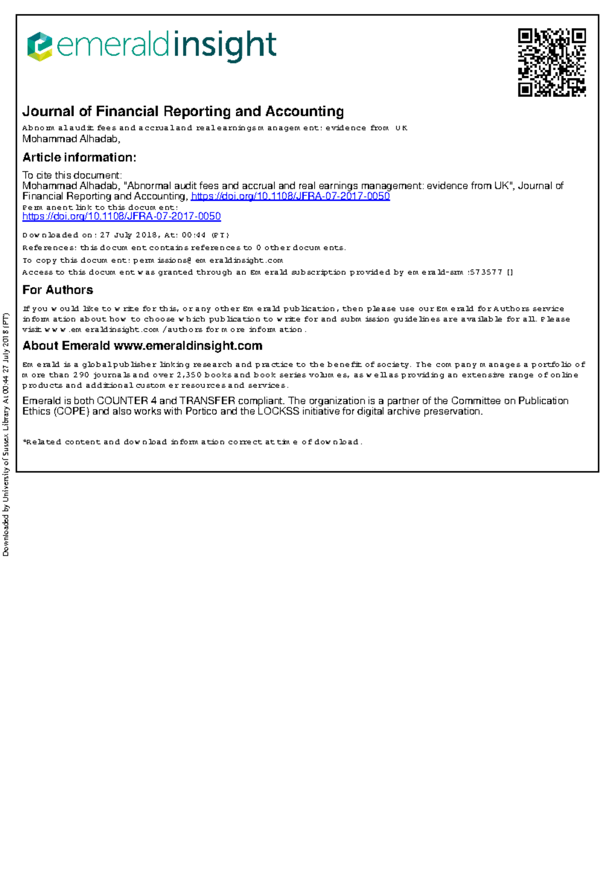 Abnormal Audit Fees and Accrual and Real Earnings Management - Journal ...