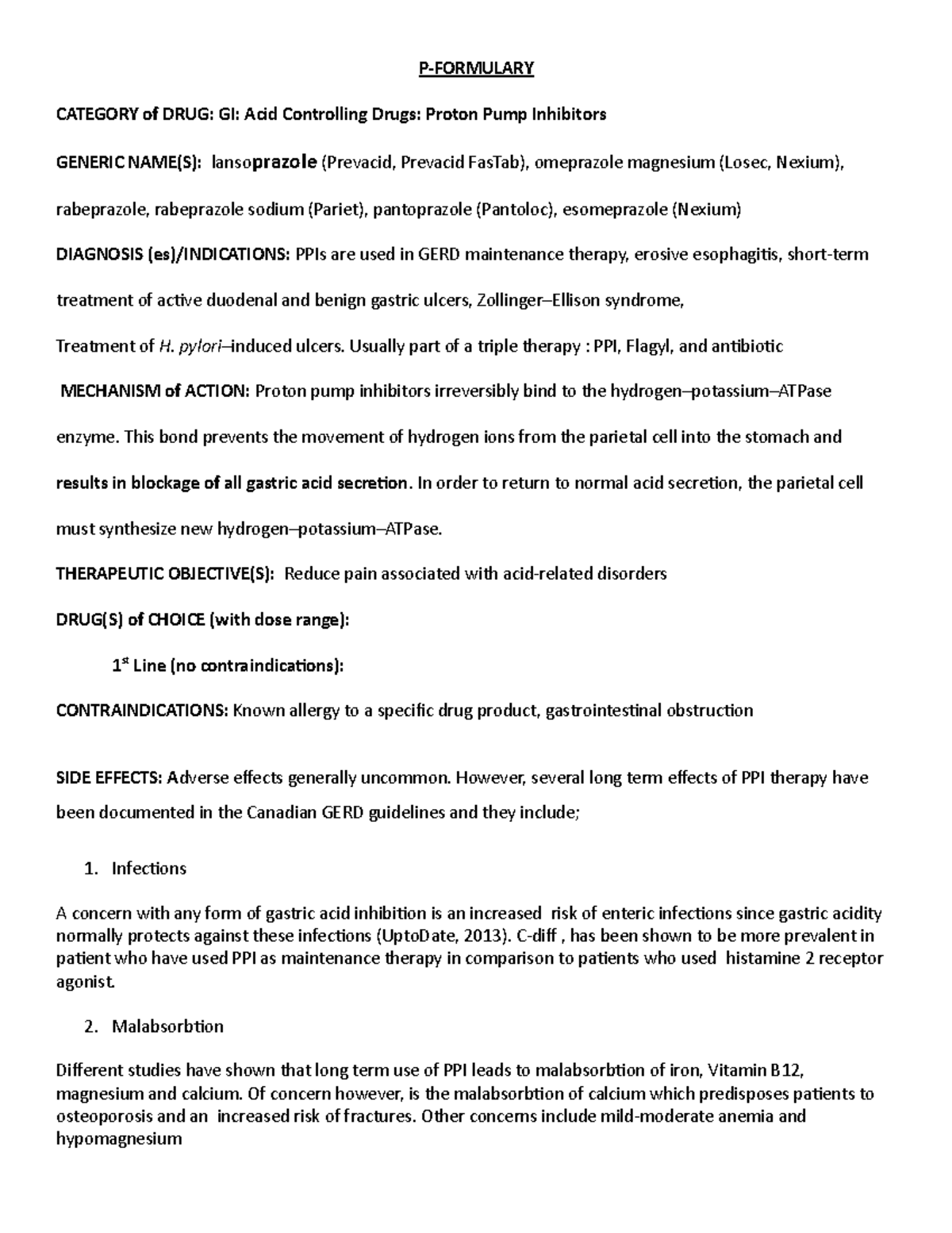 GI Proton Pump Inhibitors - P-FORMULARY CATEGORY of DRUG: GI: Acid ...