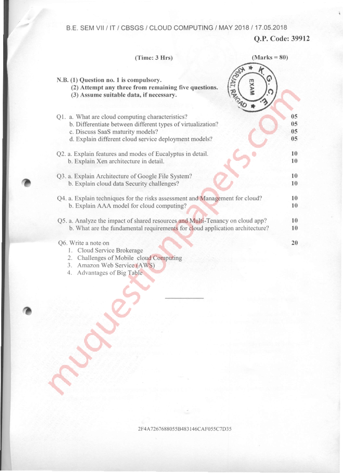 Ccs ppr7 - previous years ques pprs - Cloud Computing - Studocu