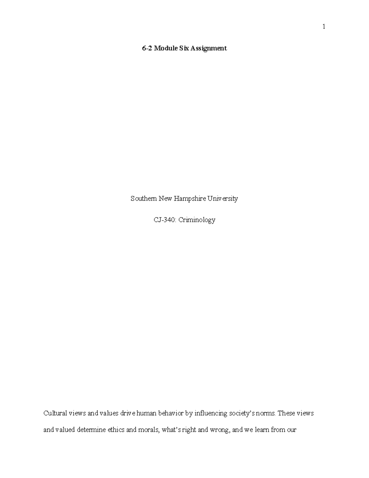 CJ 340 Mod 6 Assignment - 1 6-2 Module Six Assignment Southern New ...